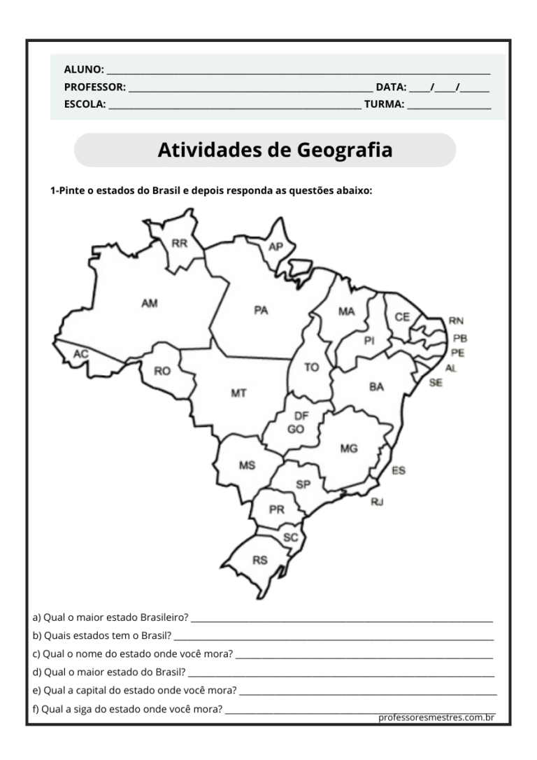 Atividades de Geografia Ensino Fundamental 6 ao 9 Ano em pdf Para Imprimir