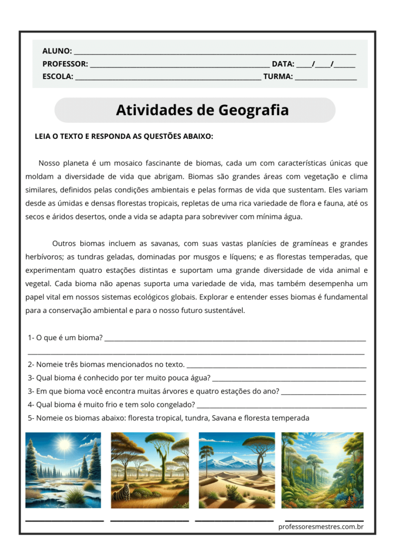 Atividades de Geografia Ensino Fundamental 6 ao 9 Ano em pdf Para Imprimir