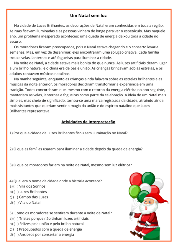 Texto de Natal Com Interpretação Para o 4º Ano